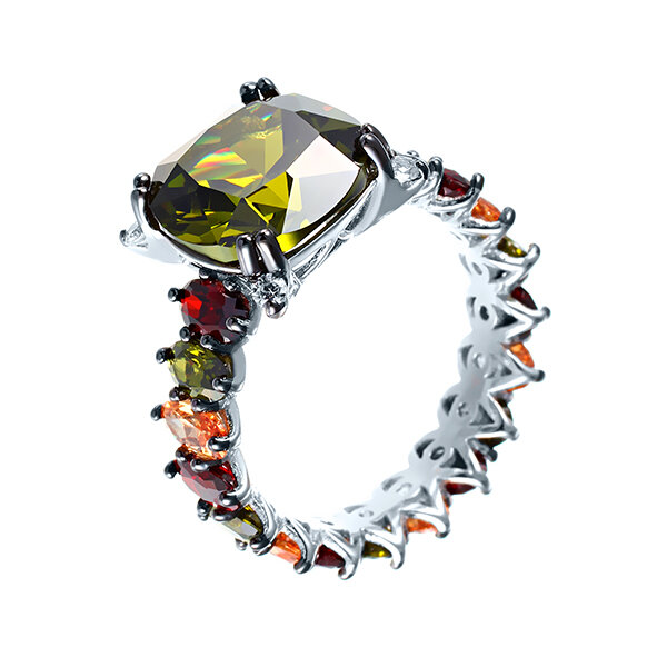 Перстень, серебро, 925 проба, родирование, стекло, циркон