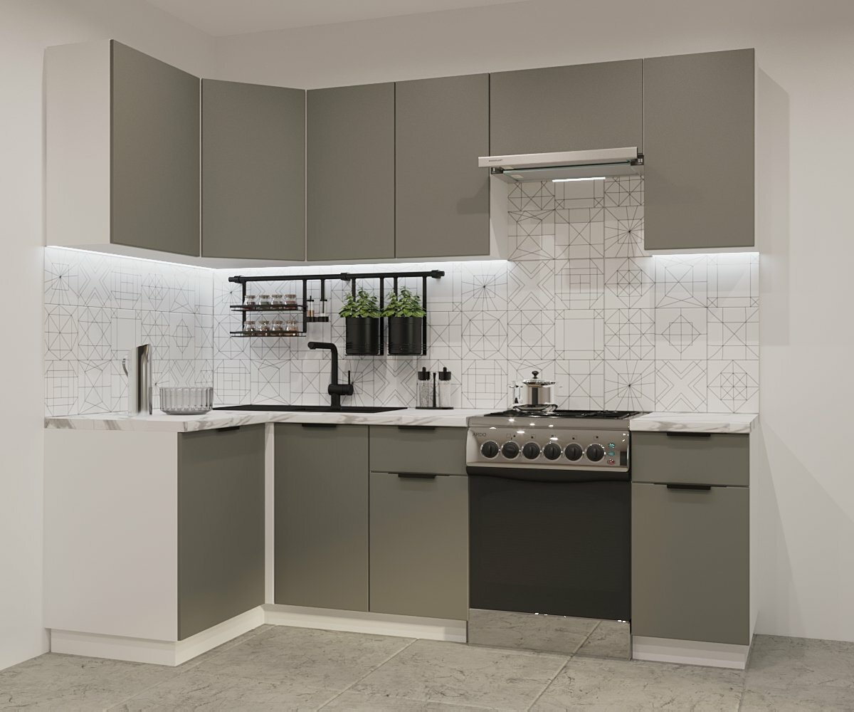 Кухонный угловой гарнитур Фаска Обсидиан, 1200/2400 мм, фасады МДФ