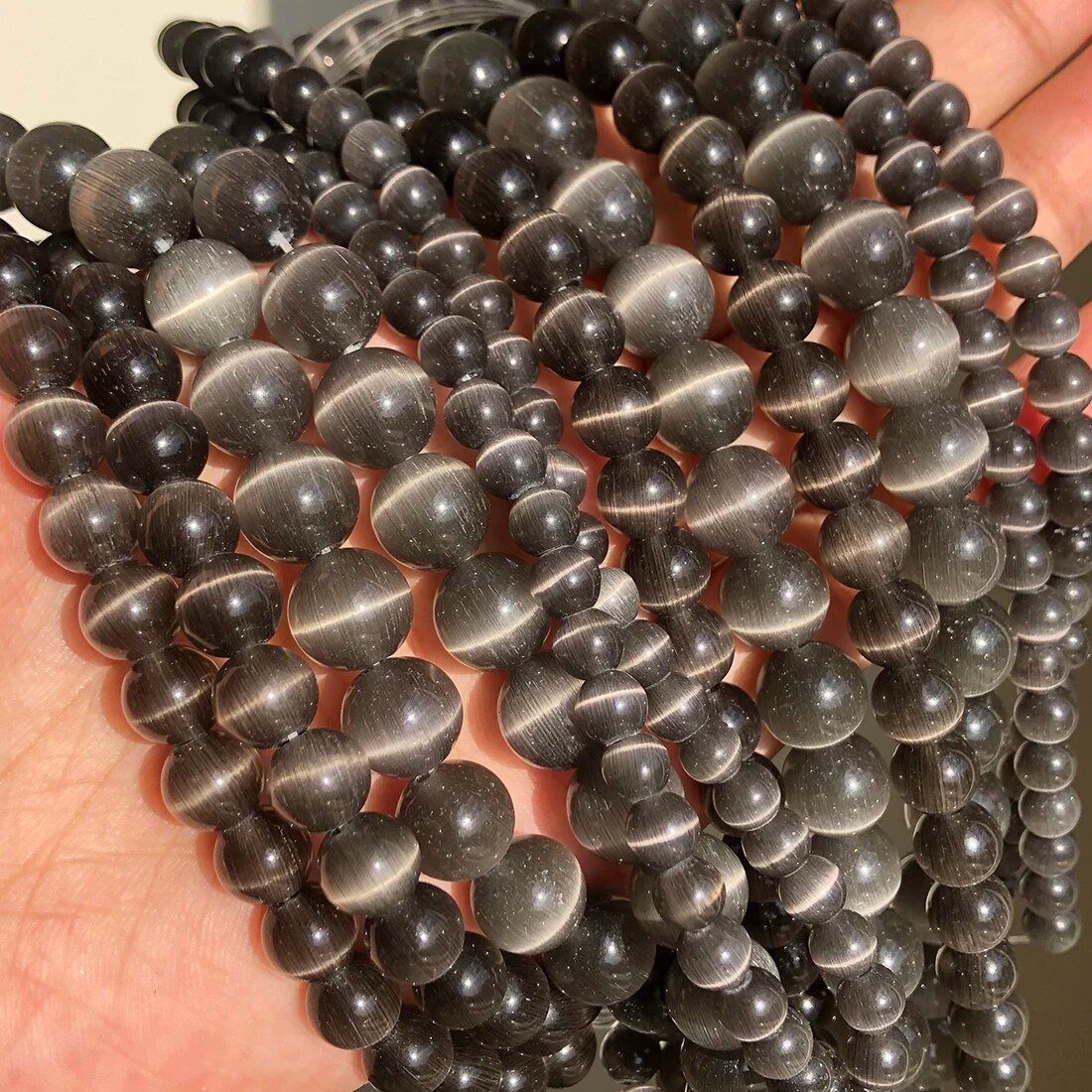 Бусины лунный камень кошачий глаз GMB724 4/6/8/10/12 мм Черный, 8mm 46pcs beads, Gray