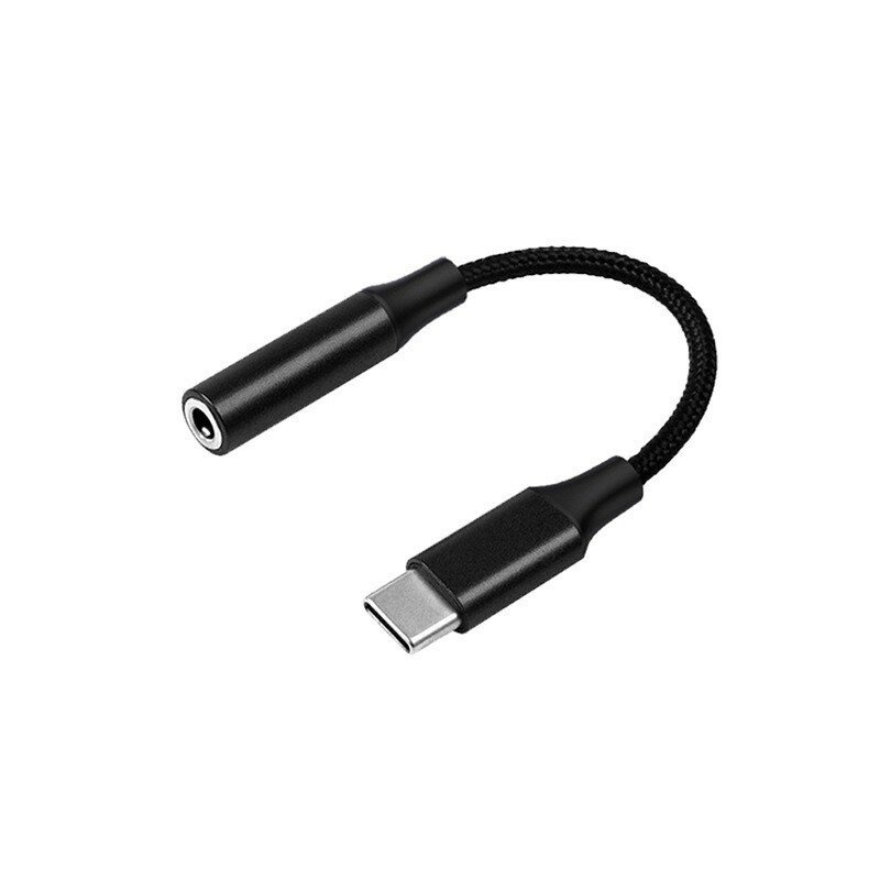 Кабель-адаптер Type-C 3.5, для гарнитуры, с оплеткой, цифровой звук, черный