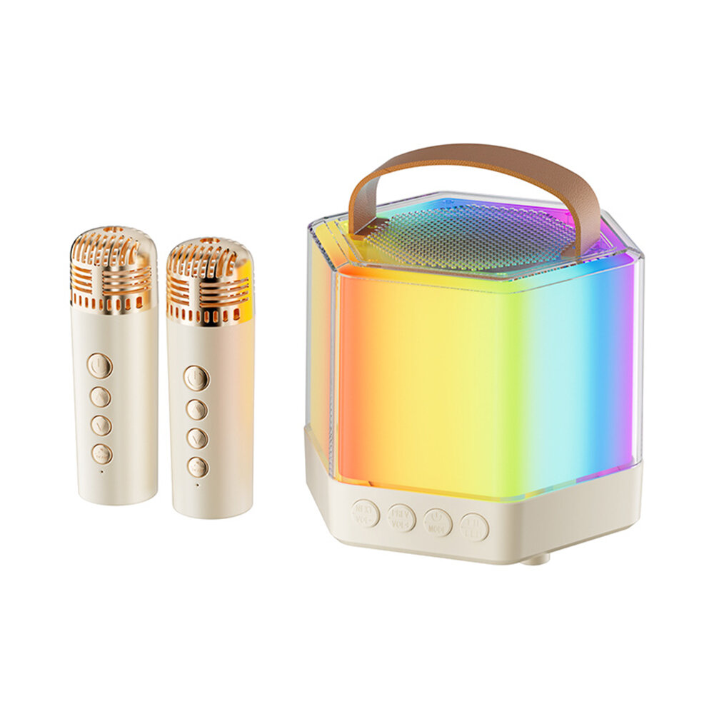 Karaoke Machine Mini Wireless Microphone and Speaker Set with 2 RGB Color Light Handheld Mic Gifts for Birthday Party Desktop Outdoor Portable Dual System