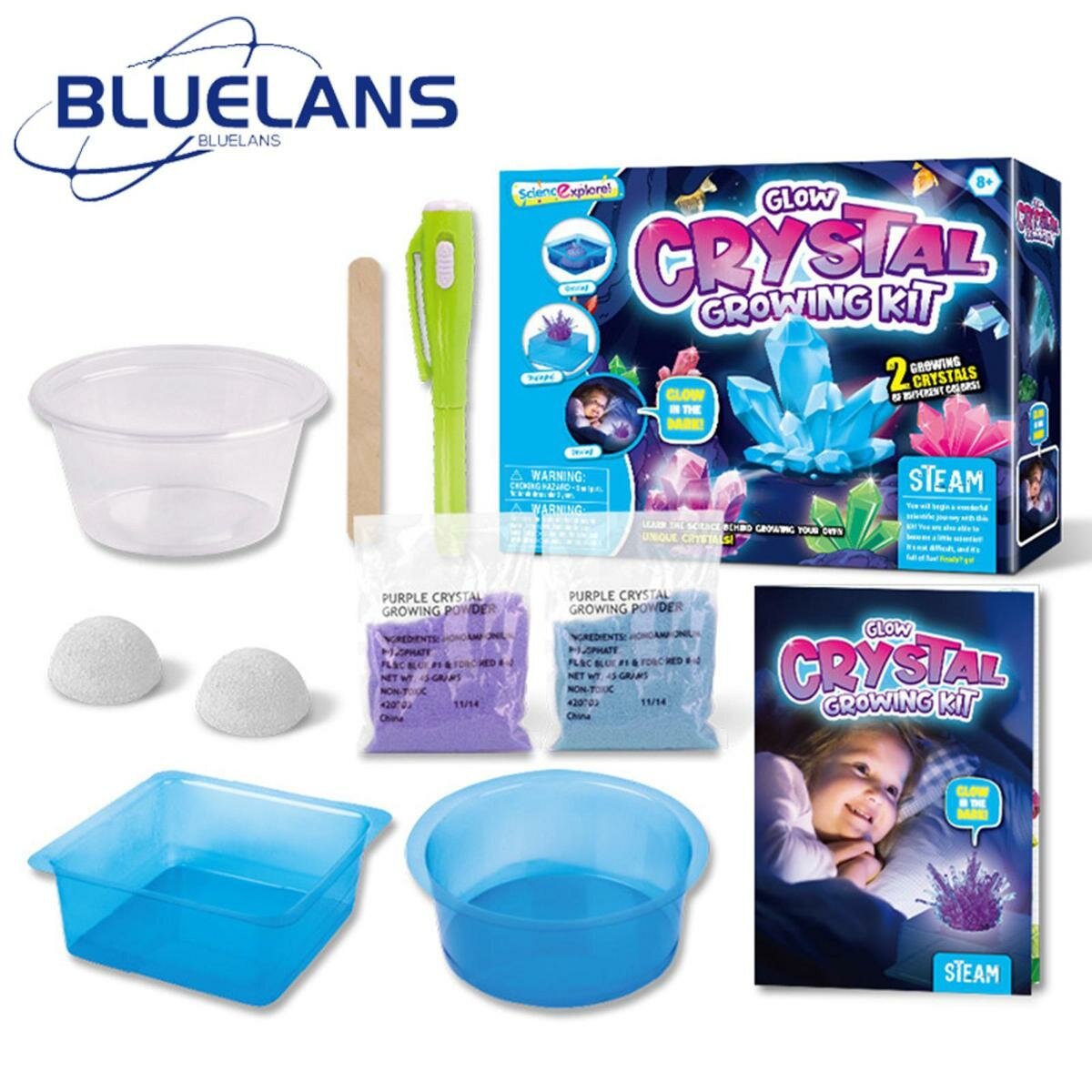 Выращивание искусственного кристалла, обучение, эксперимент по выращиванию синтетического кристалла, светящаяся игрушка