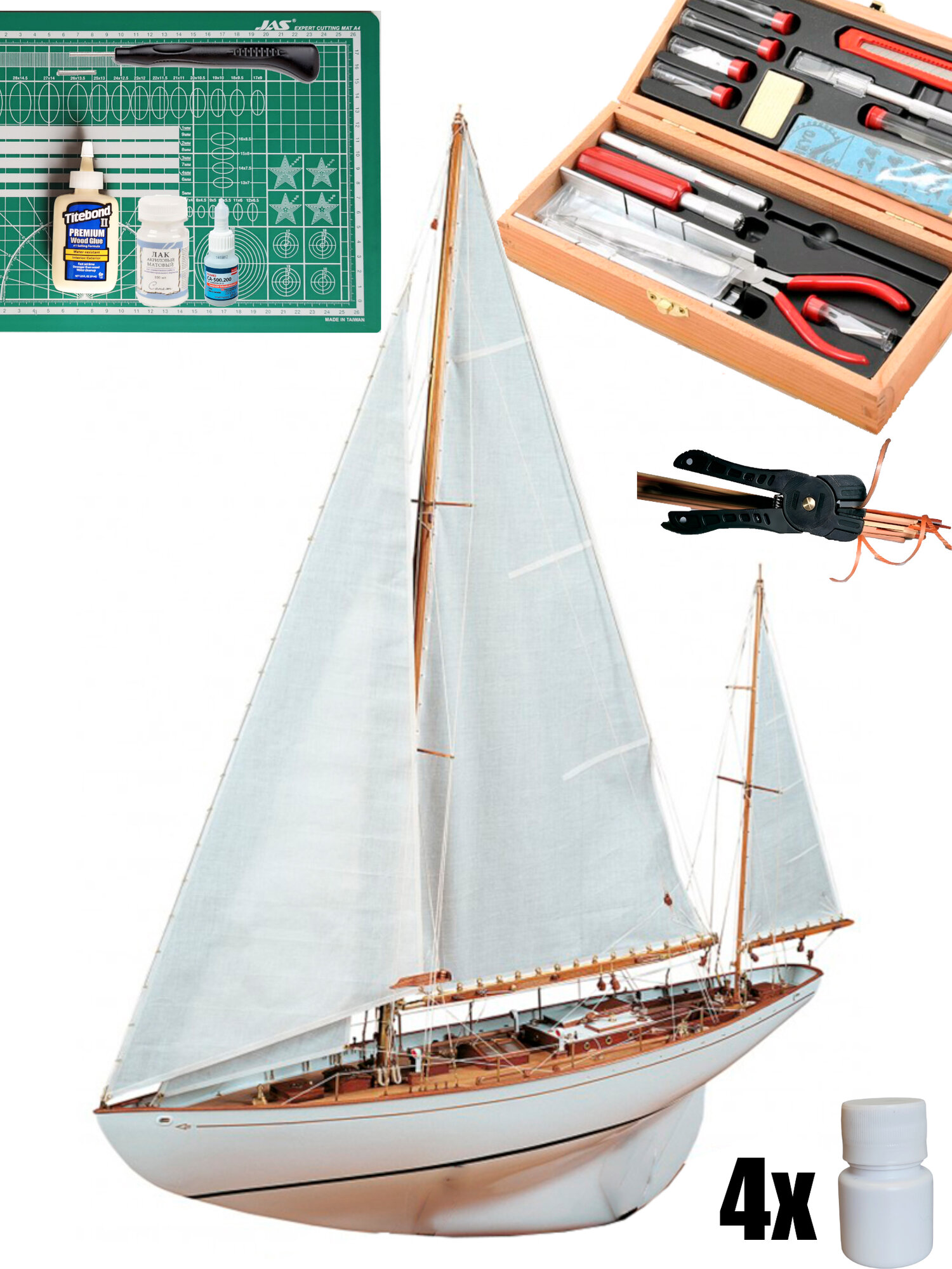 Сборная модель корабля от Amati, яхта Dorade, 200 часов, 856х1030 мм, подарочный набор, инструменты, краски, лак, клея