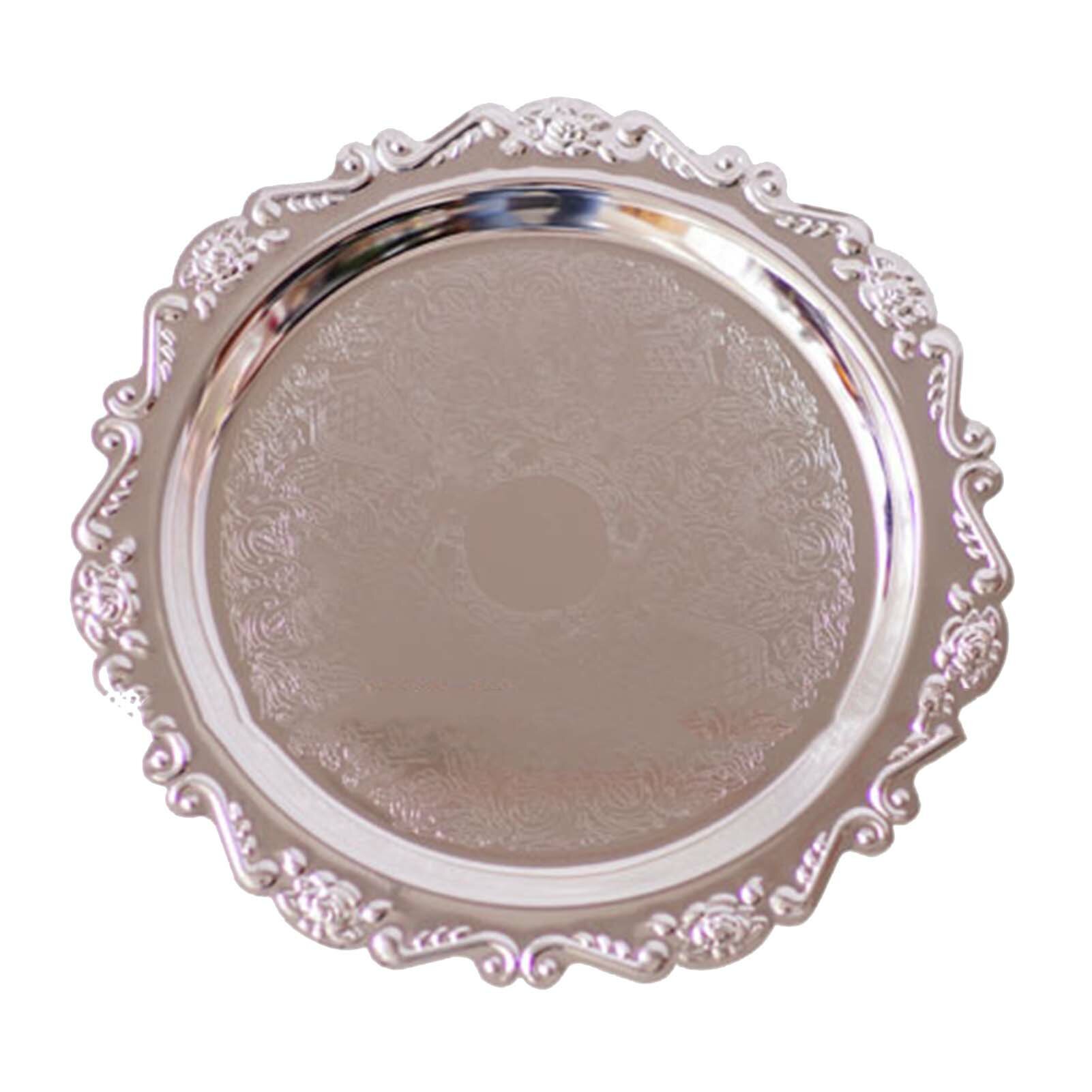 Круглая тарелка с фруктами, металлическая сервировочная тарелка, десертный торт, декоративный диск для свадьбы, праздника, вечеринки, серебро S