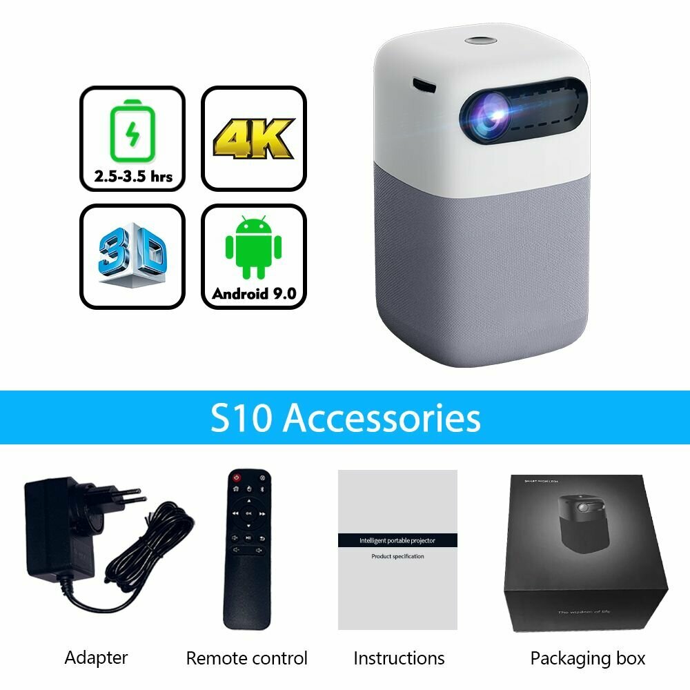 Alincoo S10 3D мини-проектор 4k для домашнего кинотеатра Android Smart TV DLP офисный микропроектор портативный проектор для шоу данных с Wi-Fi