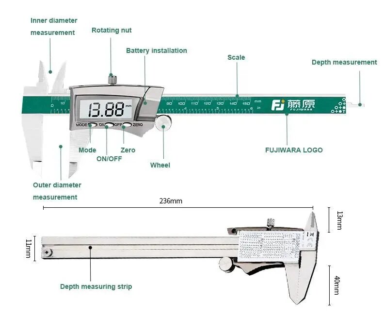 Штангенциркуль FUJIWARA 150 мм 0-150 мм цифровой штангенциркуль для точных измерений — фото 1