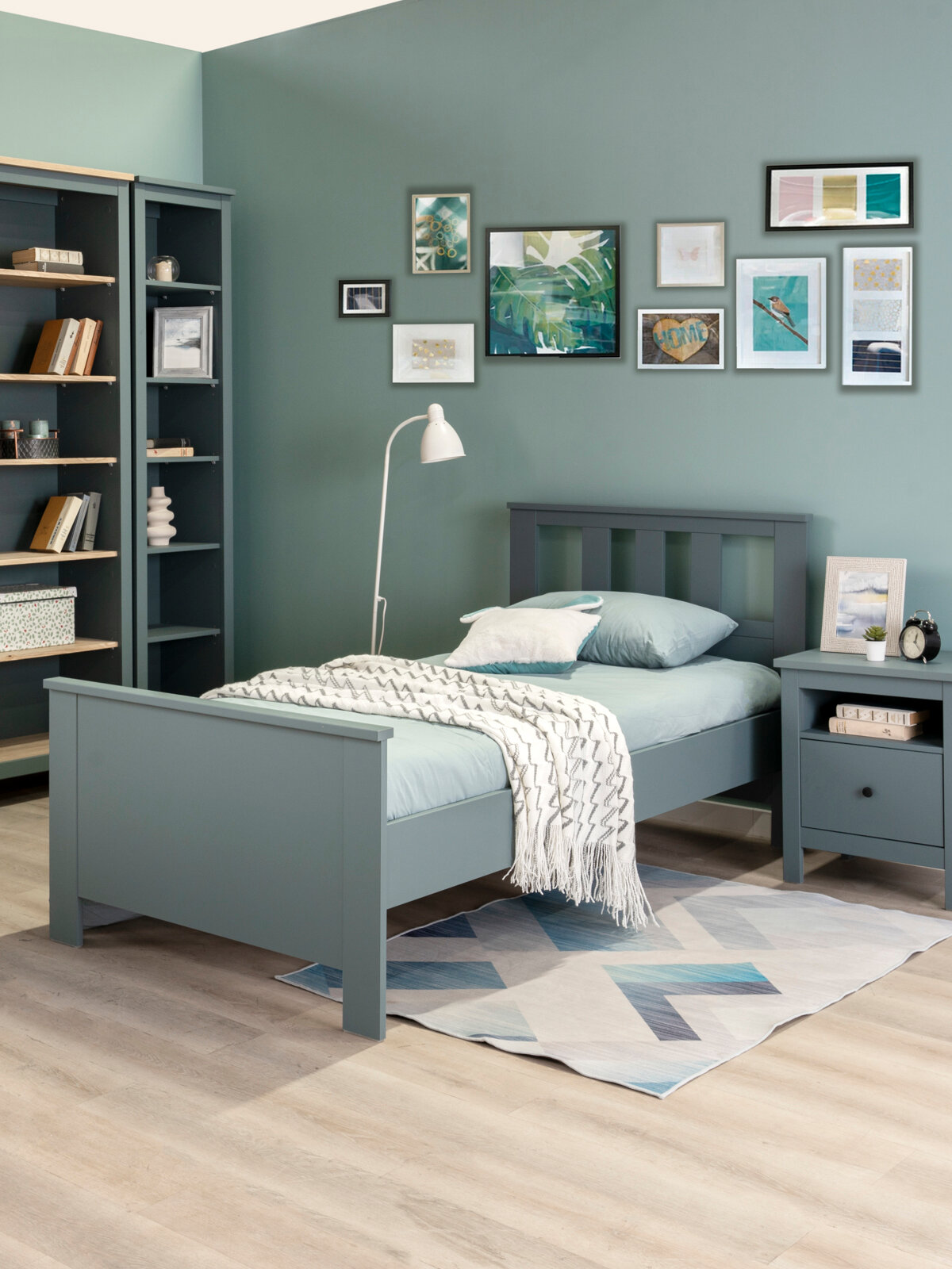 Кровать односпальная ГУД лакк Сага, 90x200х101 см, ортопедические ламели, темно-бирюзовая