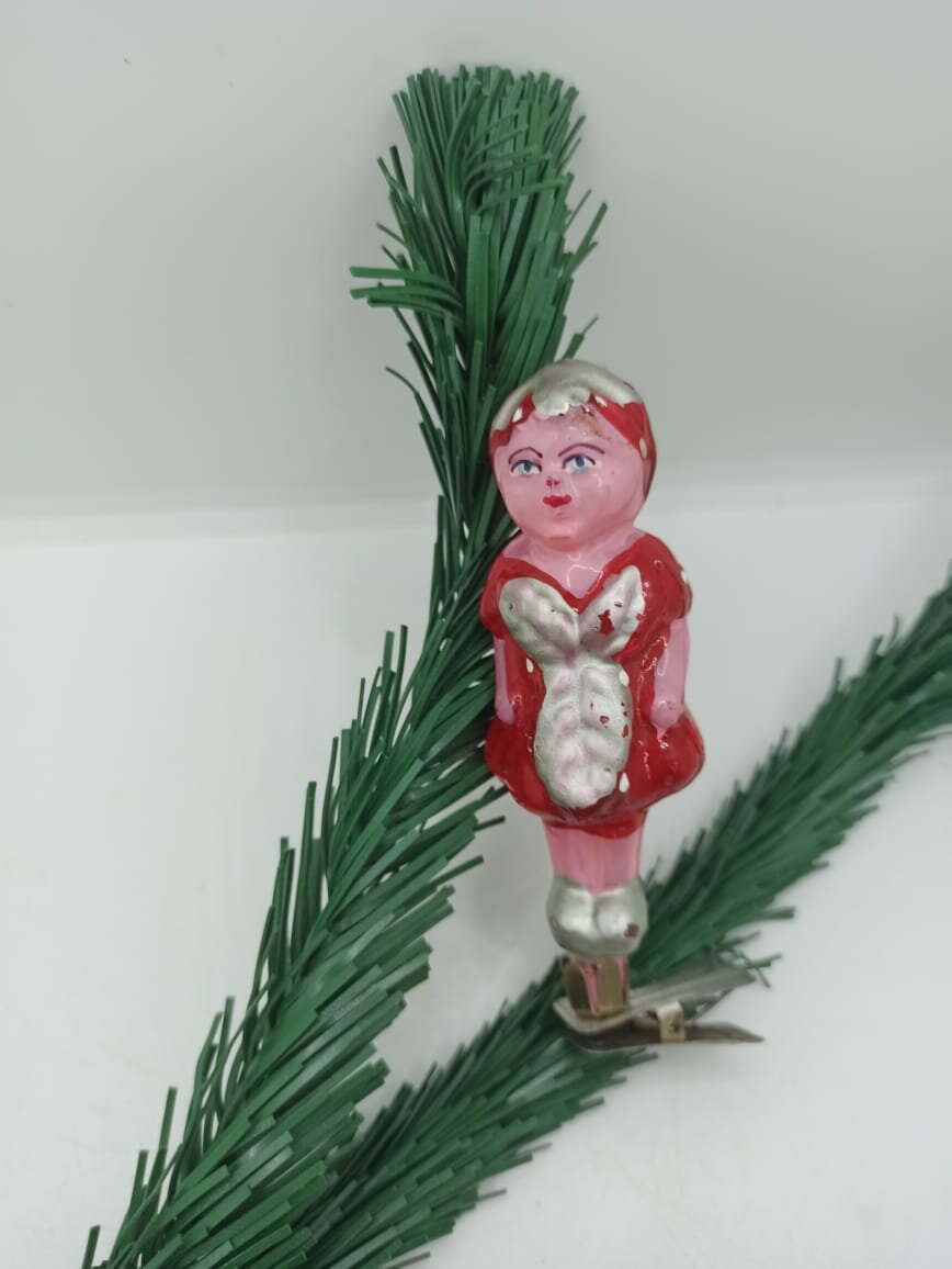 Елочная игрушка нв прищепке Земляничка винтажная советская, стекло, СССР