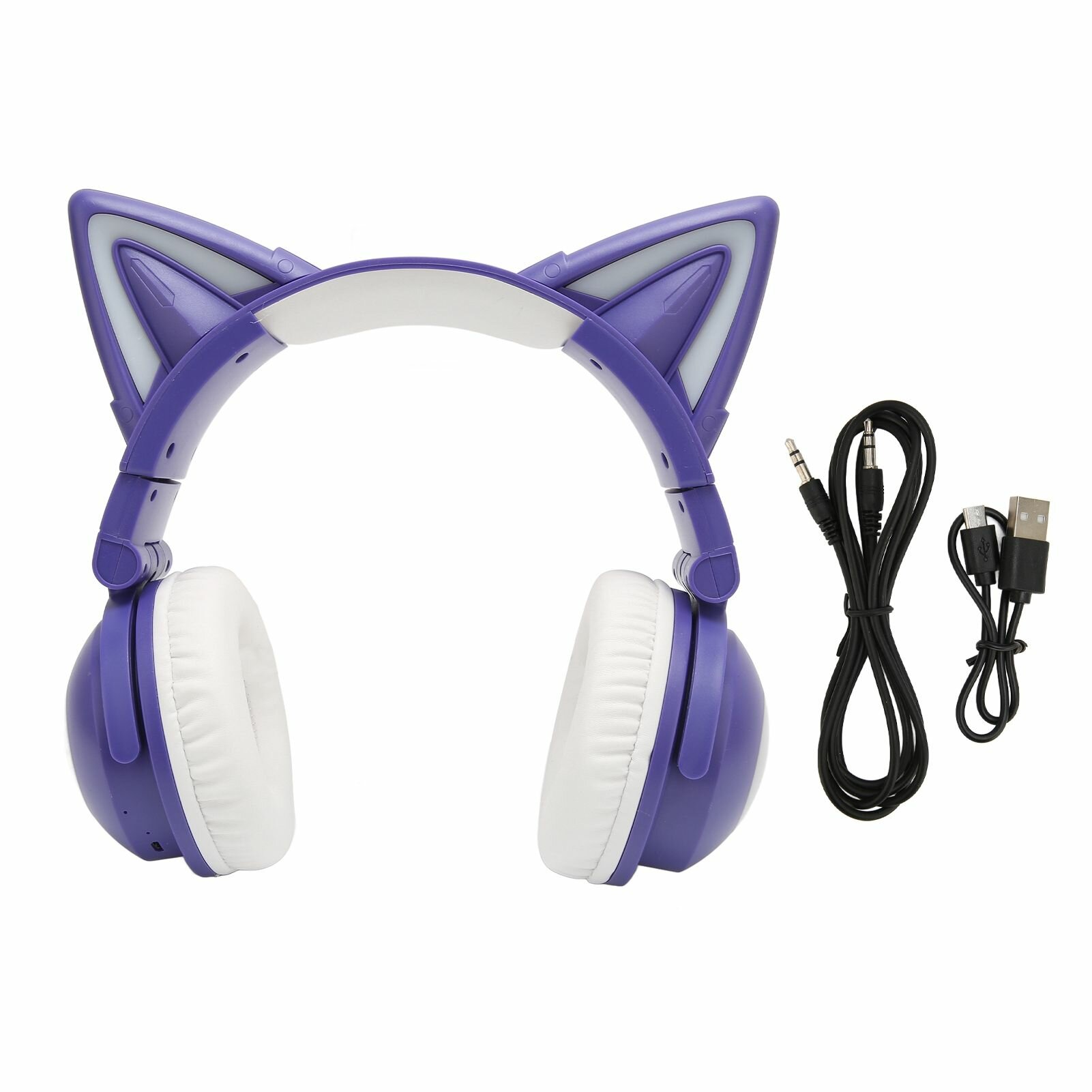 Bluetooth-гарнитура с котячими ушами, стерео, регулируемая подсветка LED, фиолетовая