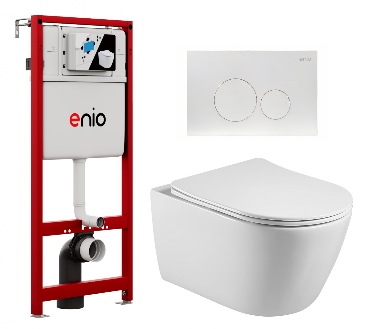 Комплект 3 в 1 инсталляция Enio Profi EN7050050 + Унитаз подвесной Акватек Вега AQ1905-00 + кнопка белая матовая Sfera