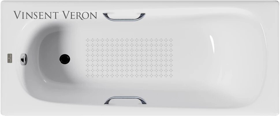 Ванна чугунная Vinsent Veron Concept VCO1657042H/VH0012CH-AS 165x70 см, с ручками, антискользящим покрытием, белый