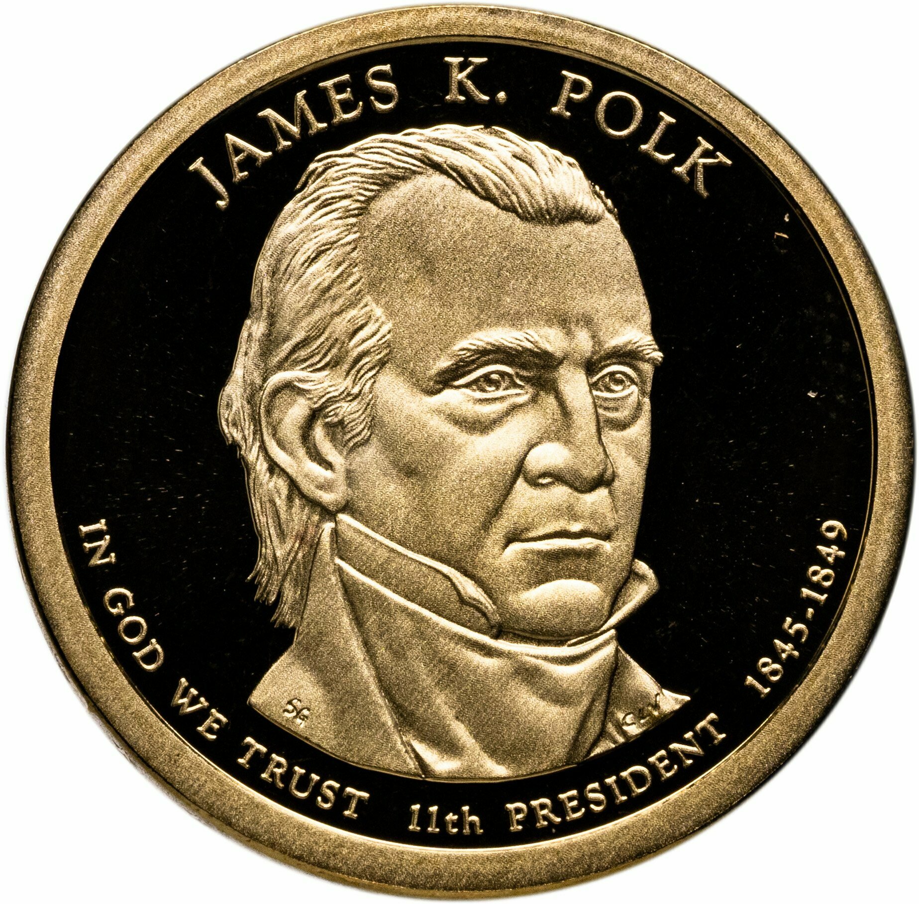 США 1 доллар dollar 2009 S Proof "Джеймс Полк 11-й президент США" знак монетного двора "S" - Сан-Франциско, Медь