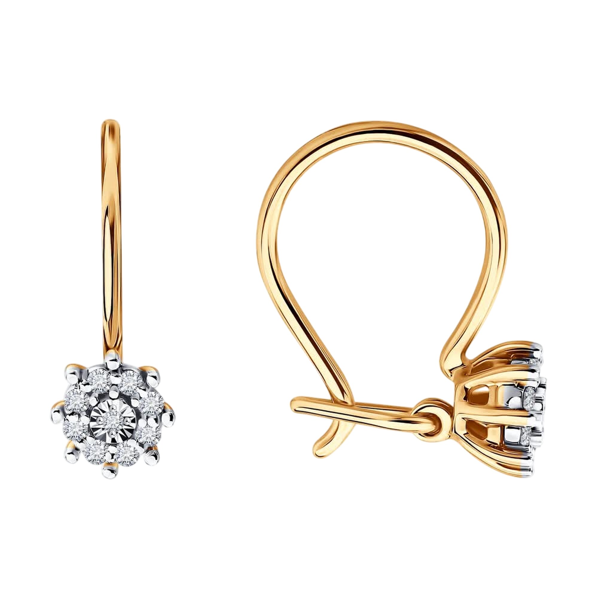 Серьги, красное золото, 585 проба, бриллиант