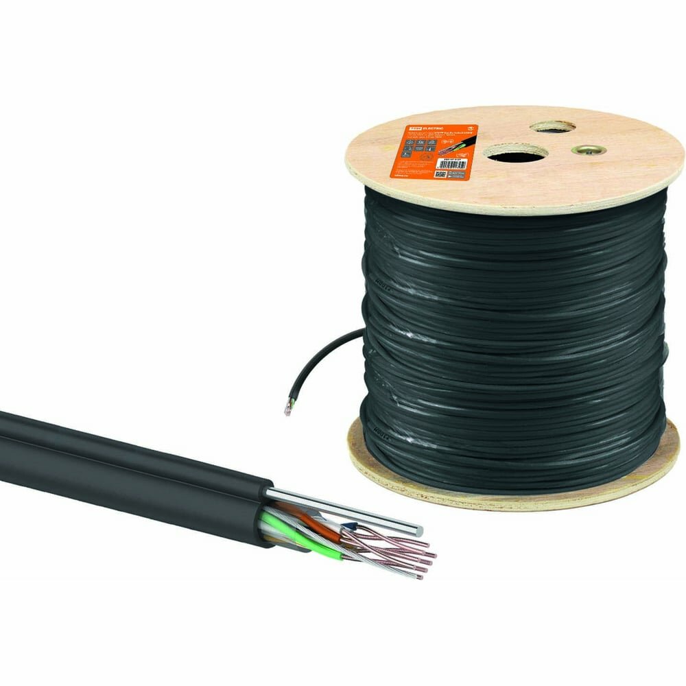 Кабель TDM ELECTRIC витая пара U/UTP Cat 5e 4x2х24AWG 305м solid, PE для наружной прокладки, чёрный, трос 1,2мм SQ0107-0107