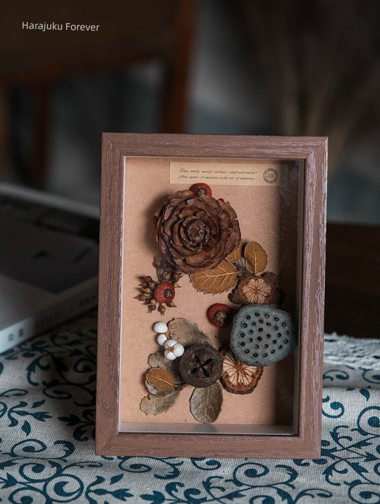 Готовая рамка с сухоцветами роза, готова к использованию для интерьера, стиль 5