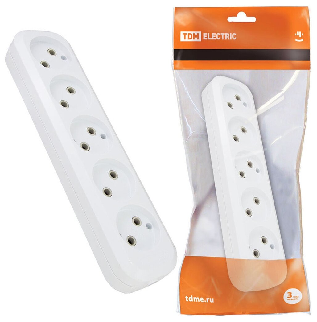 Корпус удлинителя 5 гнезд TDM Electric SQ1806-0034 10 А 250 В 2П без заземления белый