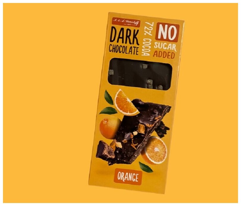 Горький шоколад Demidoff A&A без сахара 72% с добавлением кусочков апельсина (4 шт. х 90 гр.)