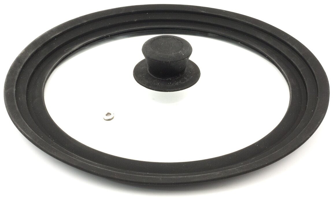 Крышка TimA стеклянная с силиконовым ободком, с пароотводом на 3 размера 18-20-22 черная