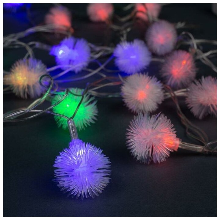 Гирлянда "Нить" 5 м с насадками "Ёжики", IP20, прозрачная нить, 20 LED, свечение RG/RB, мигание, 220 В