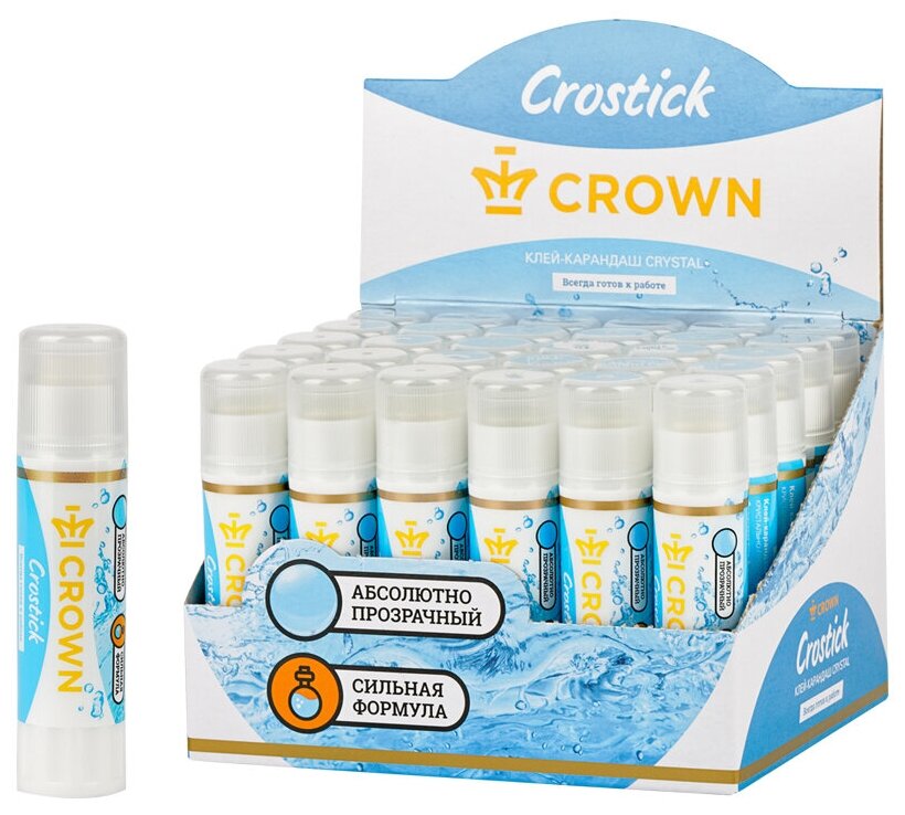 Клей-карандаш Crown "Crystal", 08г, кристально-чистый, ПВП