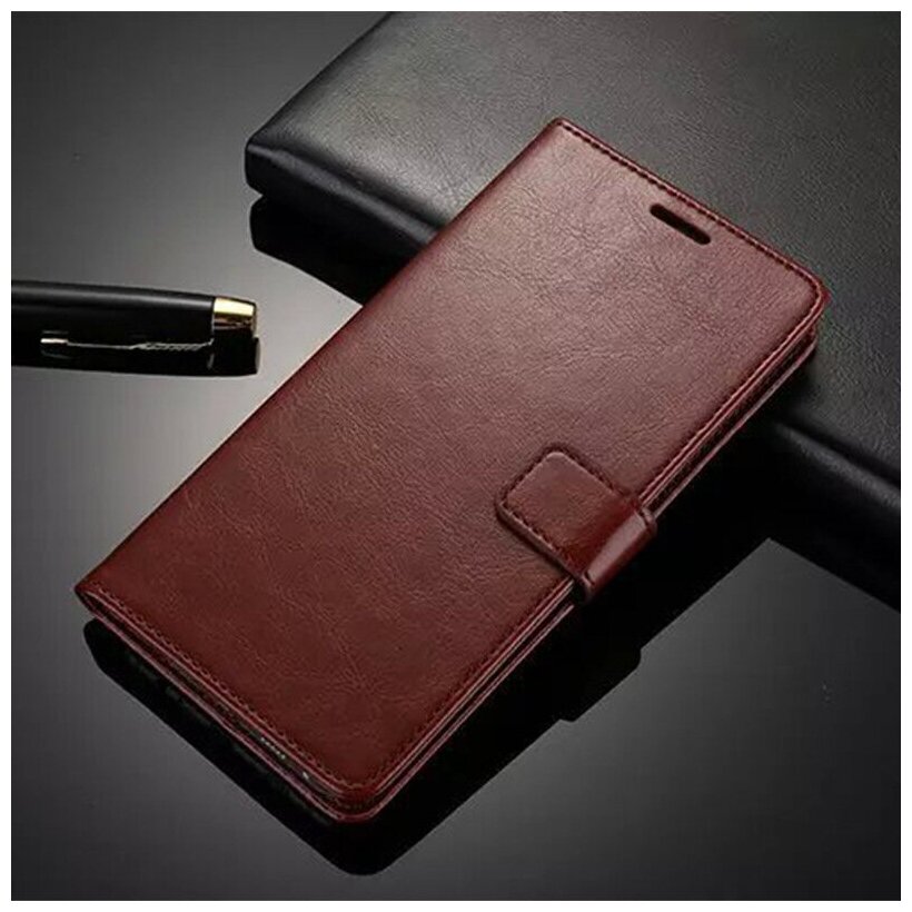 Чехол-книжка MyPads для BQ 6430L Aurora из качественной импортной кожи с подставкой застежкой и визитницей коричневый