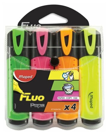 Набор текстовыделителей MAPED4 шт, Ассорти, "Fluo Pep's Classic", линия 1-5 мм, 742547