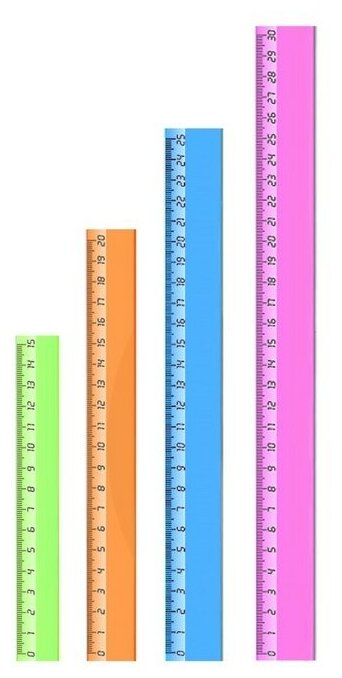 Набор 4 линейки Calligrata Neon, 15, 20, 25 и 30 см, прозрачная, европодвес, микс, 7503720
