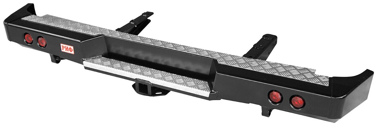 Бампер РИФ силовой задний ГАЗ Соболь с квадратом под фаркоп и фонарями стандарт