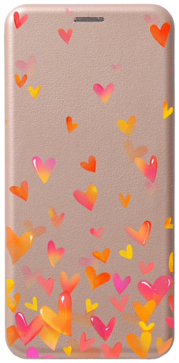 Чехол-книжка на Apple iPhone SE / 5s / 5 / Эпл Айфон 5 / 5с / СЕ с рисунком "Flying Hearts" золотистый