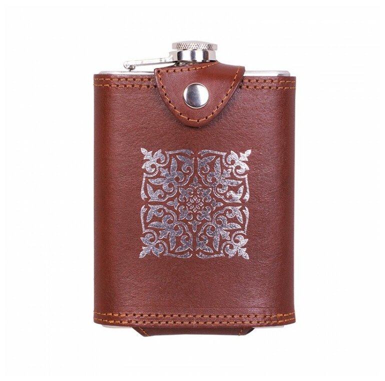 Фляга походная в чехле из натуральной кожи "Good omen"