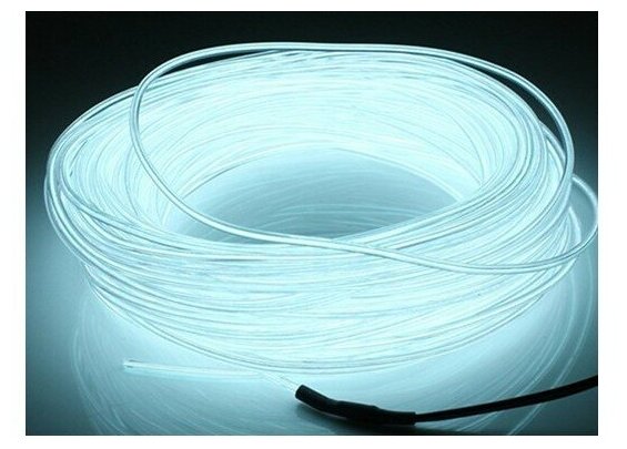 Гибкий неон узкий (EL провод) 2,3 мм. Длина 1 м. Цвет свечения: Неоновый голубой