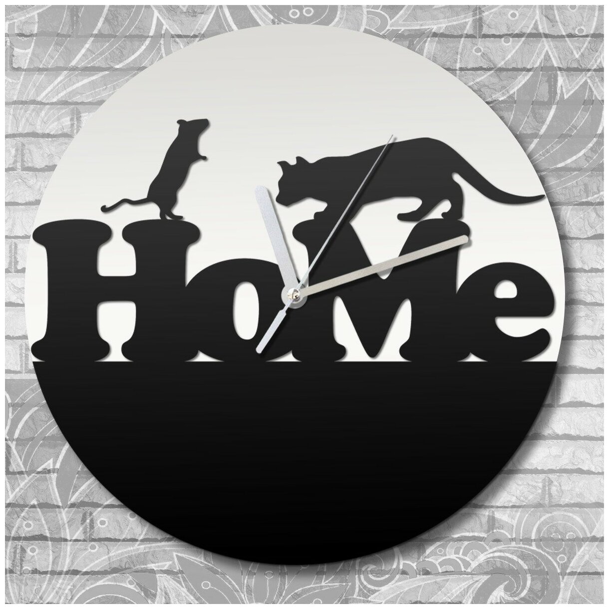 Настенные часы деревянные бесшумные животные (котенок и мышь, home) - 61