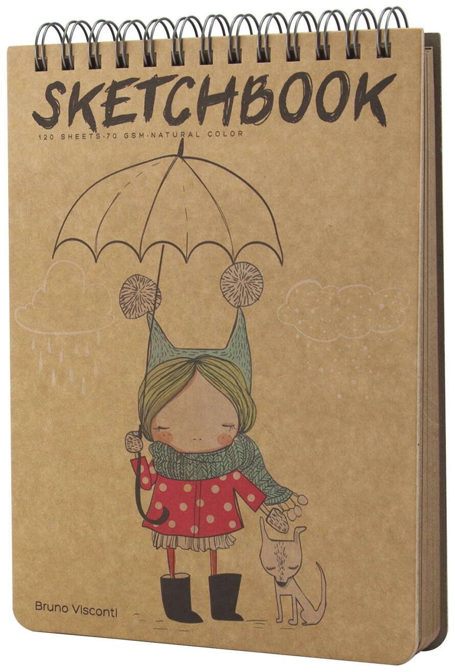 SKETCHBOOK BrunoVisconti, 185х250 мм, 120 л, Крафт 70 г, на гребне, Арт. 1-552/02, обложка в ассортименте