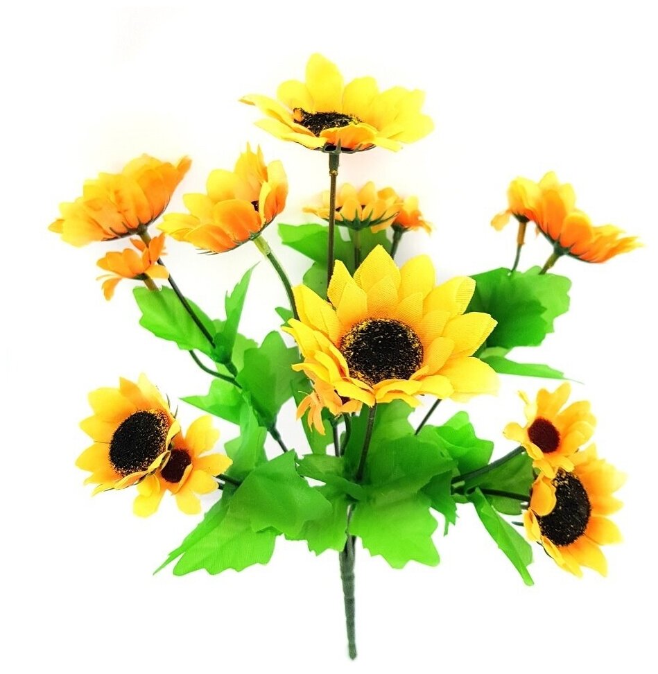 Искусственные цветы Holodilova "Подсолнухи", желтые, зеленые, пластик, текстиль, 30см