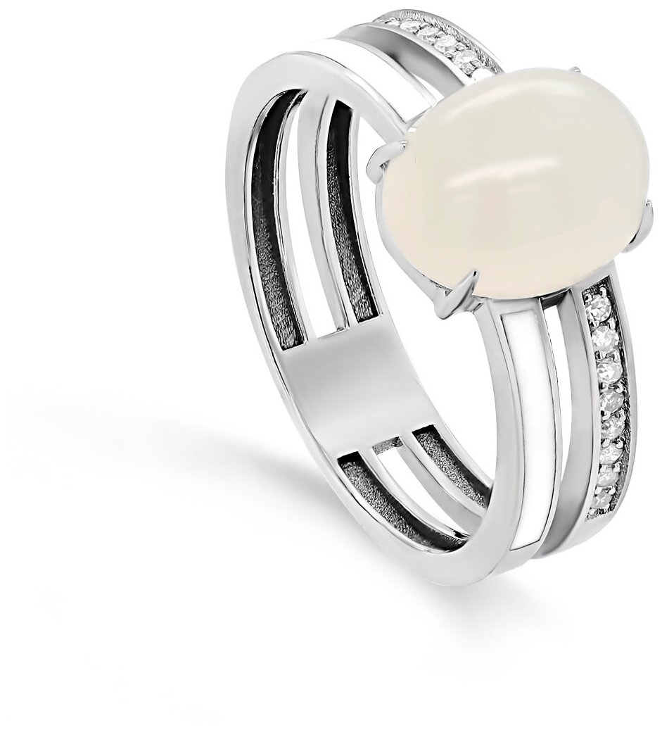 Кольцо, белое золото, 585 проба, лунный камень, бриллиант