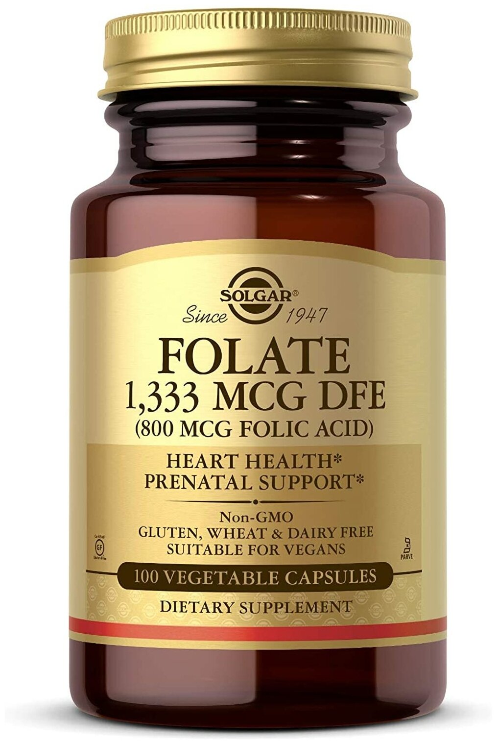 Solgar, Folate 800 mcg, Фолат 800 мкг, 100 вегетарианских капсул