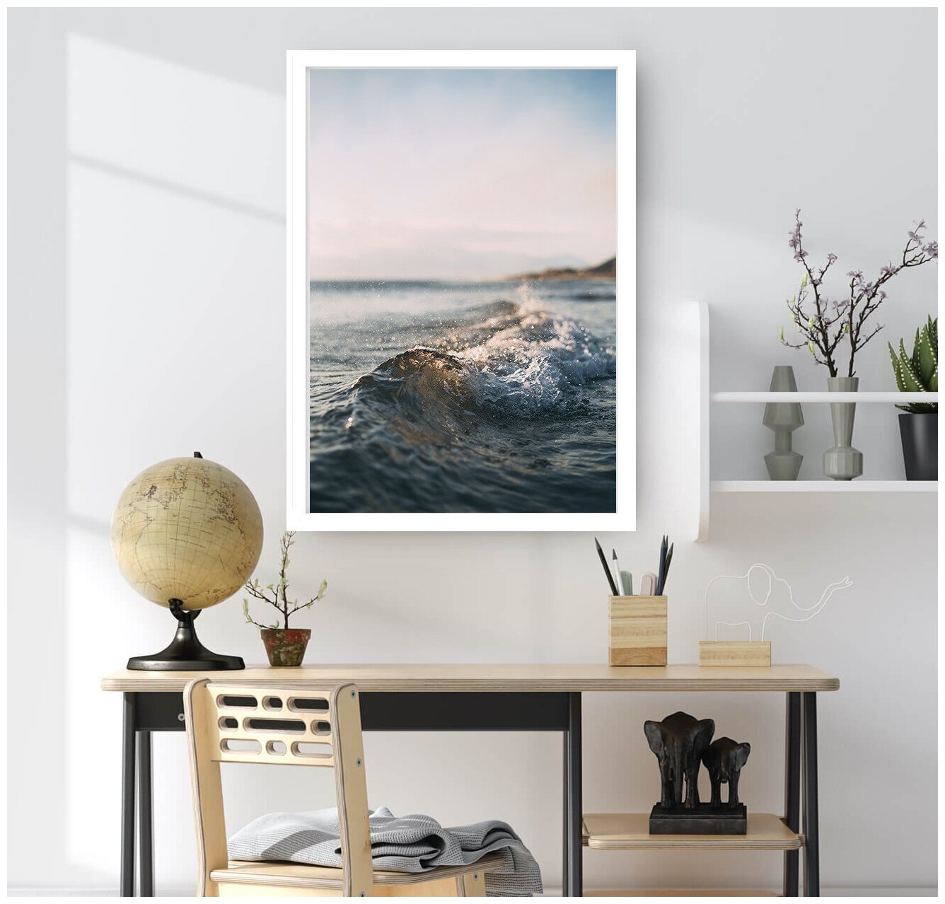 Постер "Волна" 40x50 в белой рамке на стену для интерьера