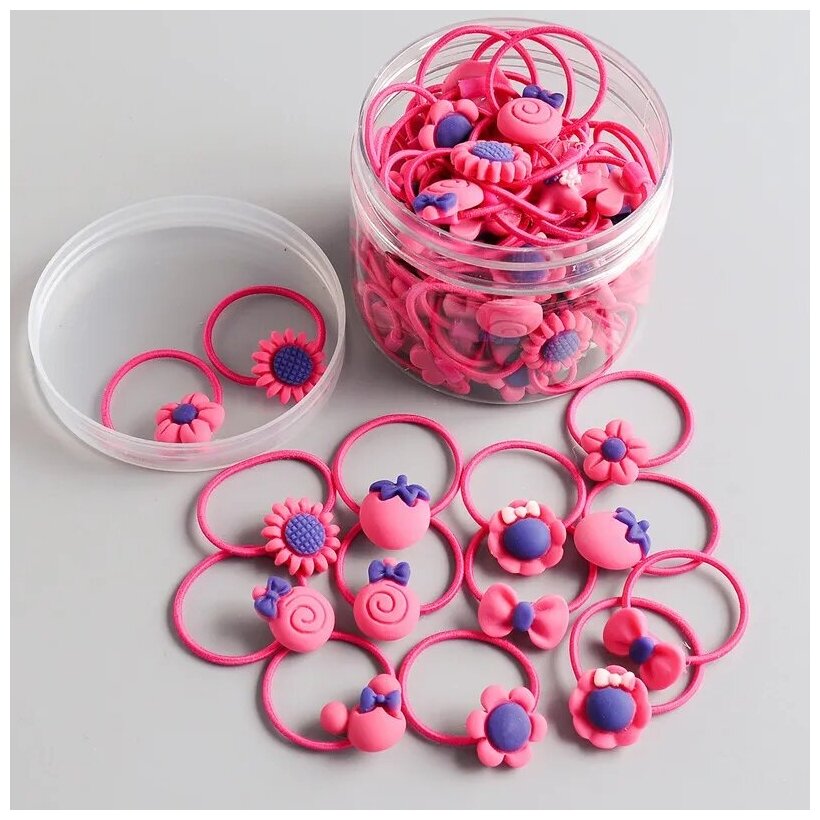 Резинки для волос детские, розовые, в контейнере