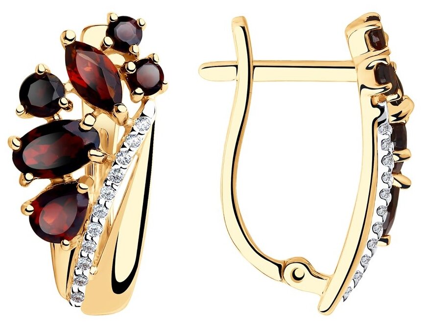 Серьги, красное золото, 585 проба, гранат