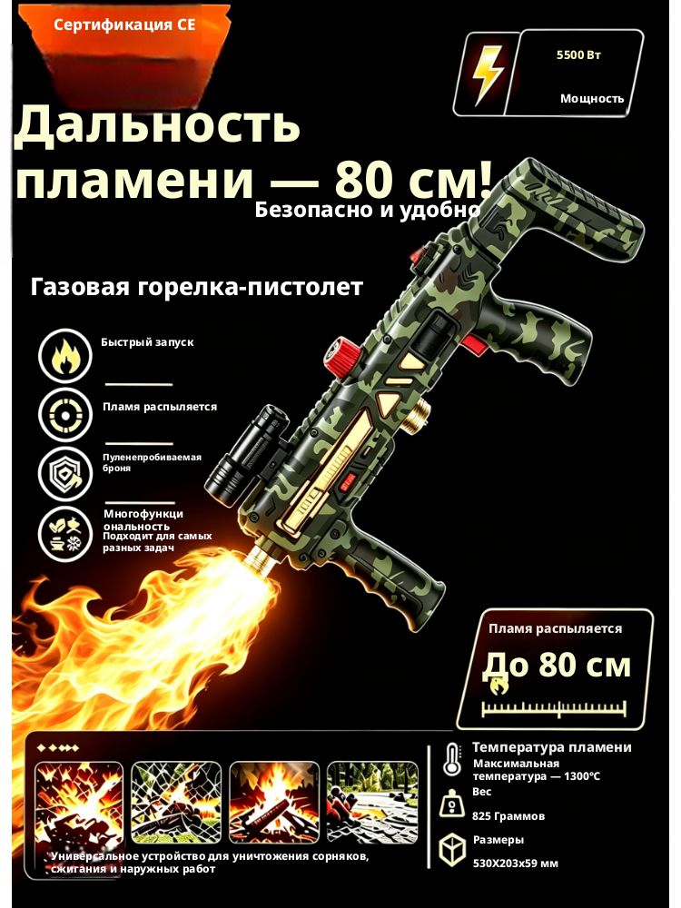 Многофункциональный портативный термический инструмент с регулировкой интенсивности нагрева, оснащённый светодиодным освещением, аккумуляторным питанием, насадкой-горелкой, подходит для приготовления