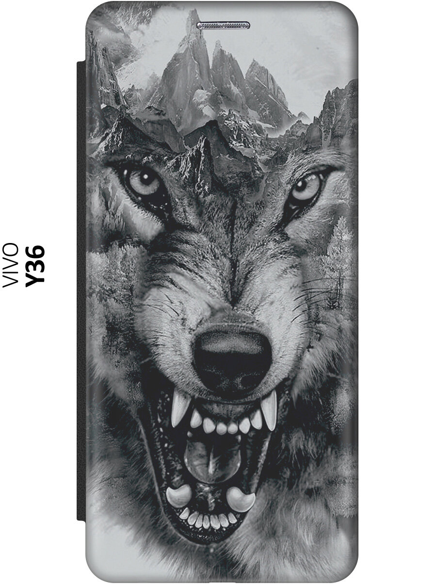 Чехол-книжка Волк в горах на Vivo Y36 / Виво У36 черный