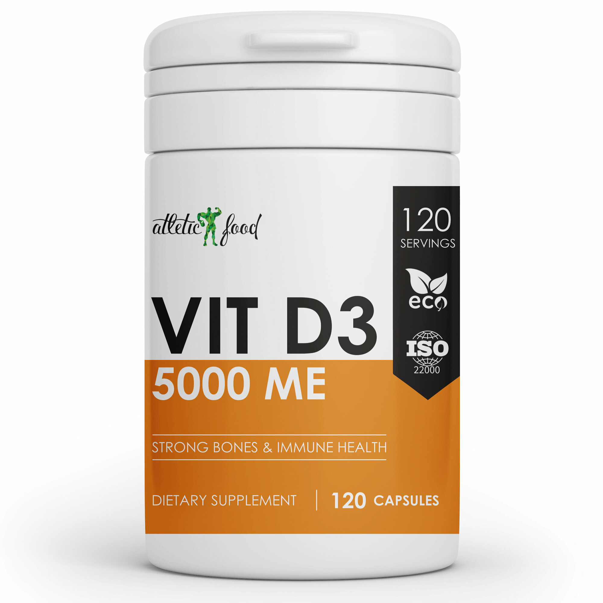 Витамин Д3 для иммунитета, костей 125 мг Atletic Food Vitamin D3 5000 ME, 120 капсул