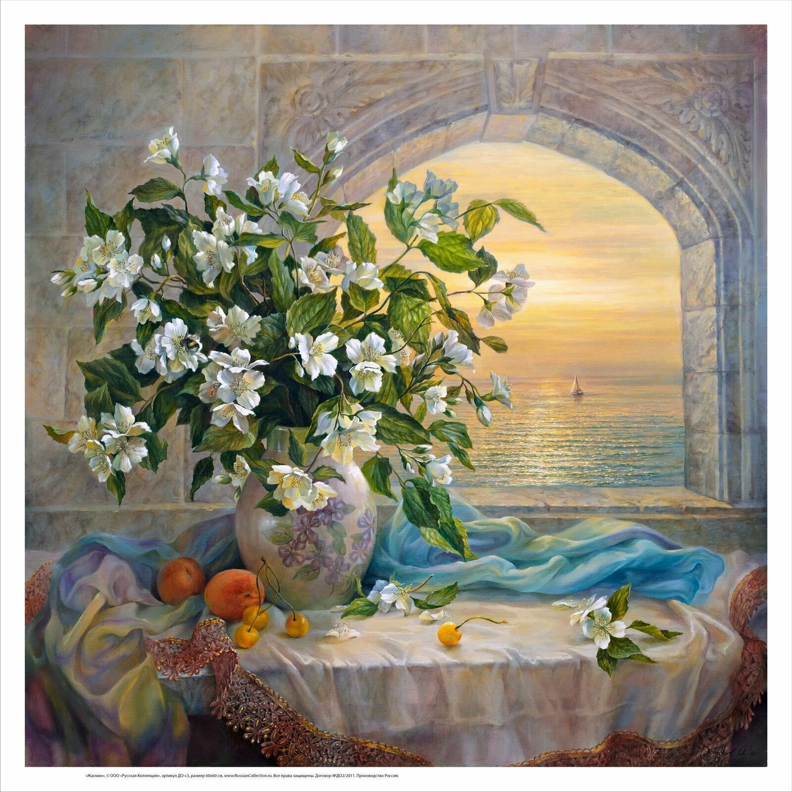 Постер на холсте "Жасмин", 60х60 см, художник - Дандорф Ольга. Холст в рулоне, Арт. ДО-р3