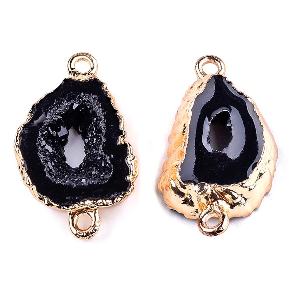 Кулон-коннектор Друза из черно-белой смолы 0011207 золотой цвет с поталью 27х17х5 мм, цена за 1 шт.