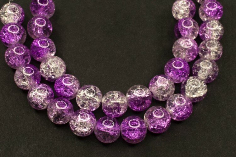 Бусина круглая с эффектом кракле, диаметр 10мм, отверстие 1мм, цвет сиреневый/прозрачный, 550-092, 10шт