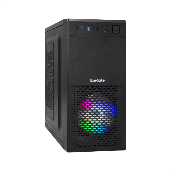 Компьютерный корпус Minitower ExeGate mEVO-7807-NPX400 (mATX, БП 400NPX 12см, 1хUSB+1хUSB 3.0, черный 1x12см с RGb подсветкой)