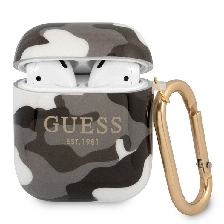 Guess Camouflage чехол с карабином для кейса Airpods 1/2, черный камуфляж