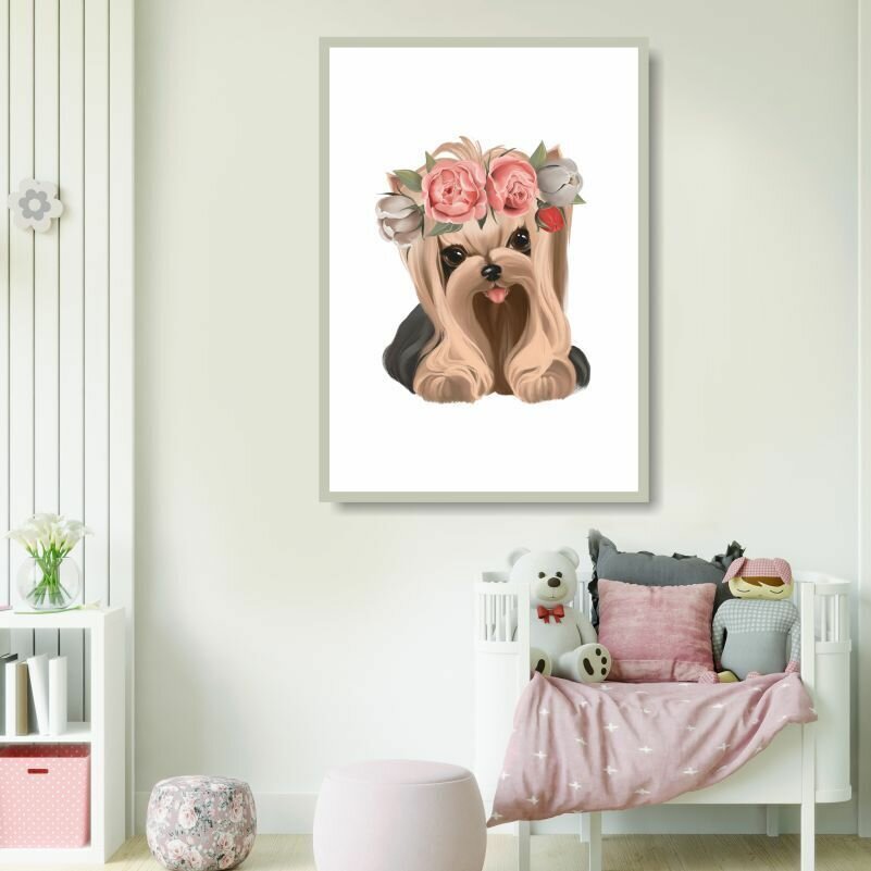 Постер Собачка С Цветами Для Детской Тип 3 Вертикальный 60х90 см в тубусе ПолиЦентр