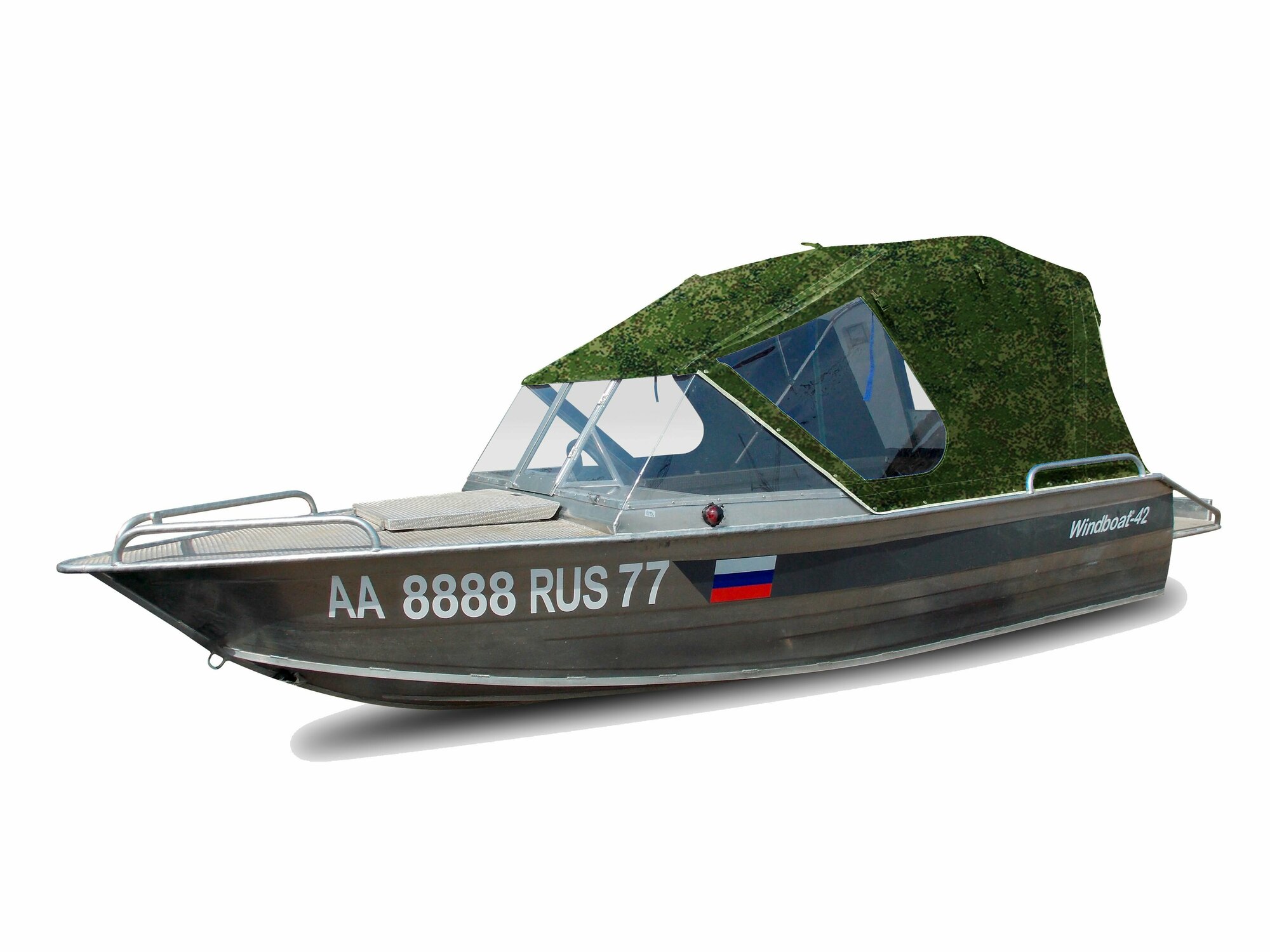 Windboat-42MPro. Виндбот-42МПро. Тент с дугами с креплениями для стекла с калиткой