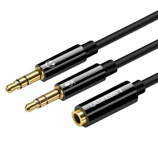 Кабель UGREEN AV140 (20899) Dual 3.5mm Male To 3.5mm Female Audio Cable Aluminum Case. Цвет: черный.